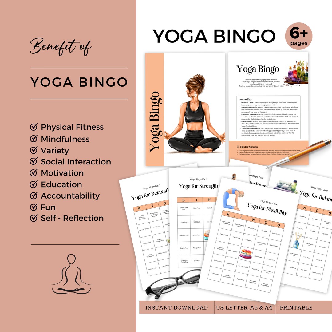 Yoga Bingo Printable, Fun Friendly Workout, Exercise, Health, Self Care ...