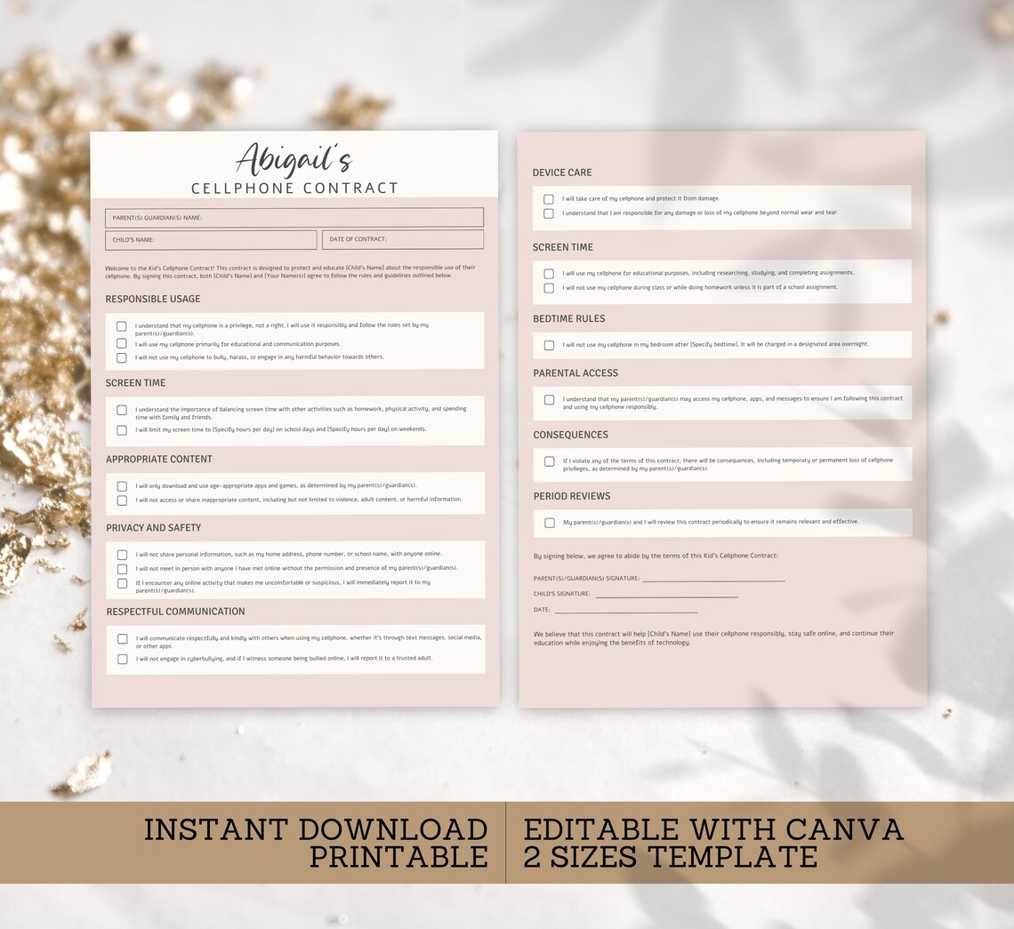 Teenager Cell Phone Contract Template, Teen Mobile Phone, Smart Phone ...