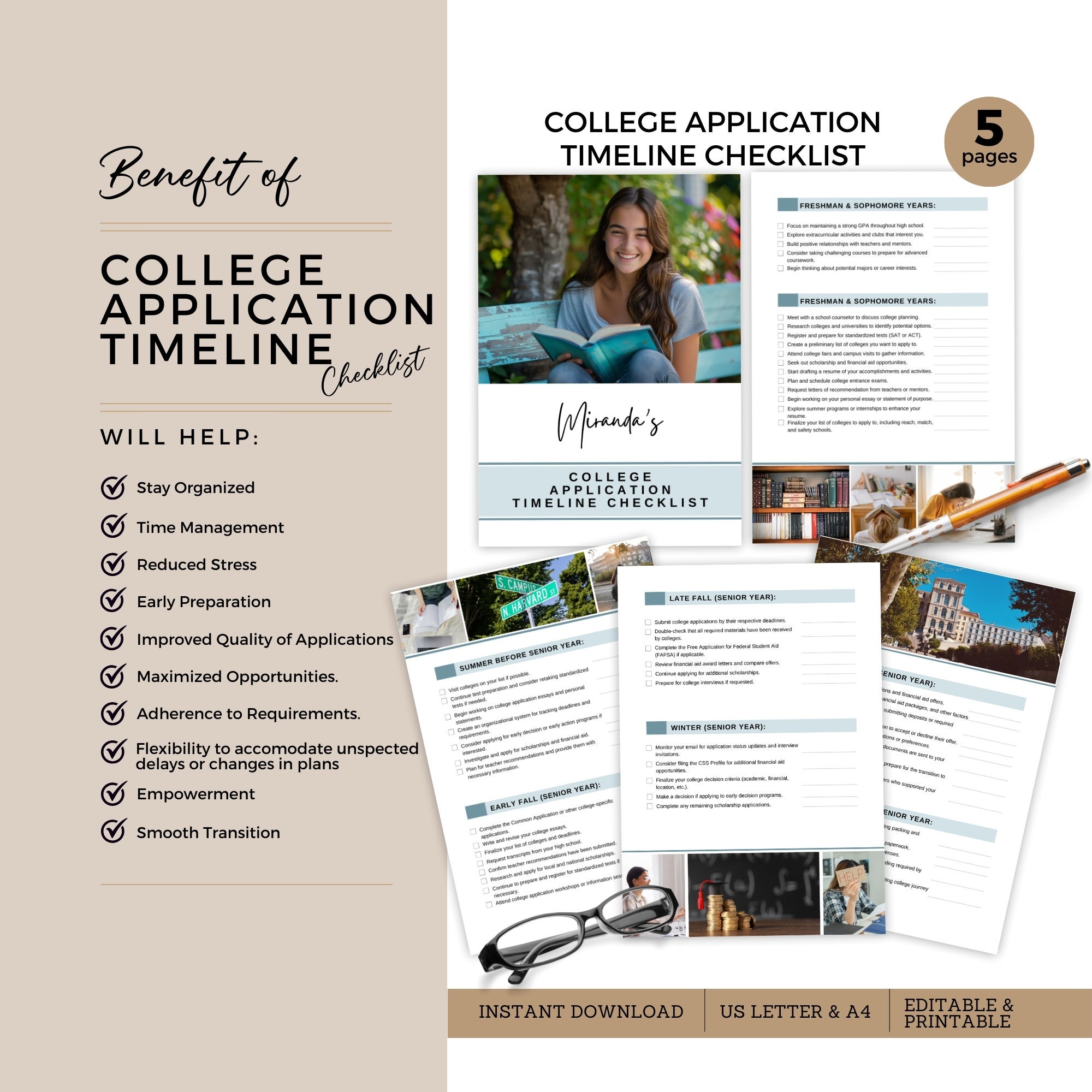 College Application Timeline Checklist Template, Teen Visual Organization, Girls High School ...