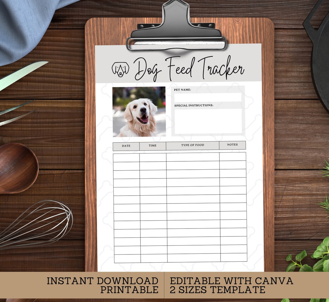 Dog Food Tracker Template, Puppy Meal Time Log, Mealtime Routine Plan ...