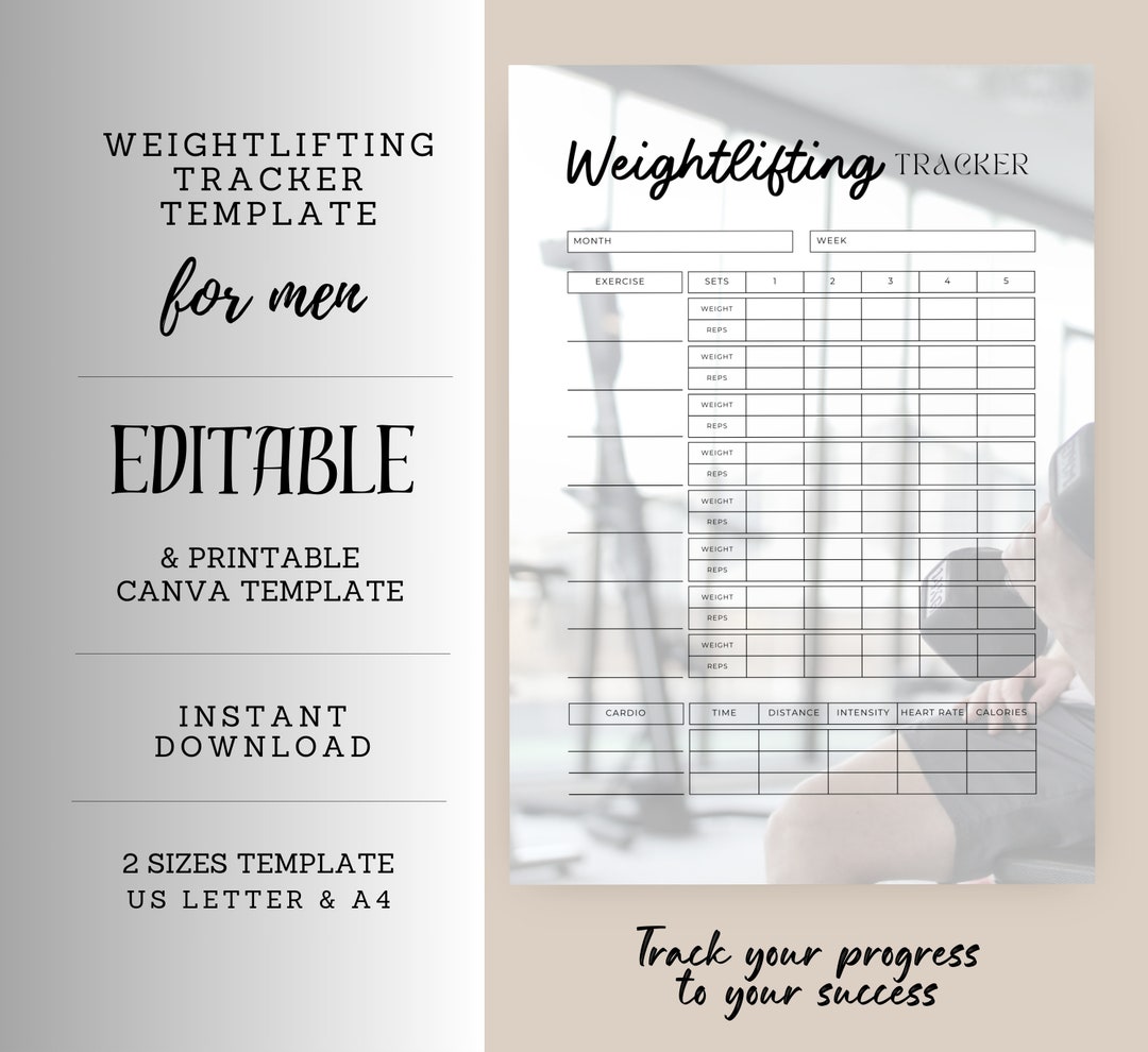 Weightlifting Tracker Template, Men's Fitness Journal, Training Log ...