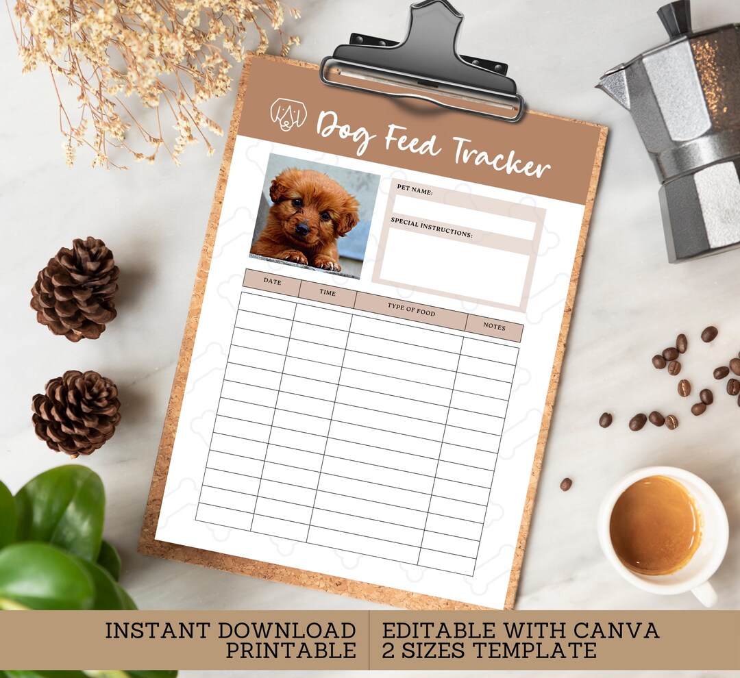 Dog Food Tracker Template, Puppy Meal Time Log, Mealtime Routine Plan ...