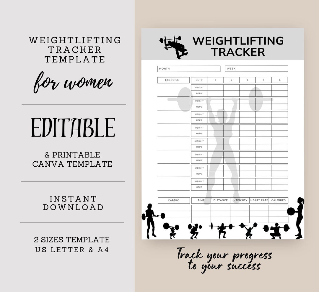 Weightlifting Tracker Template, Women's Fitness Journal, Training Log ...