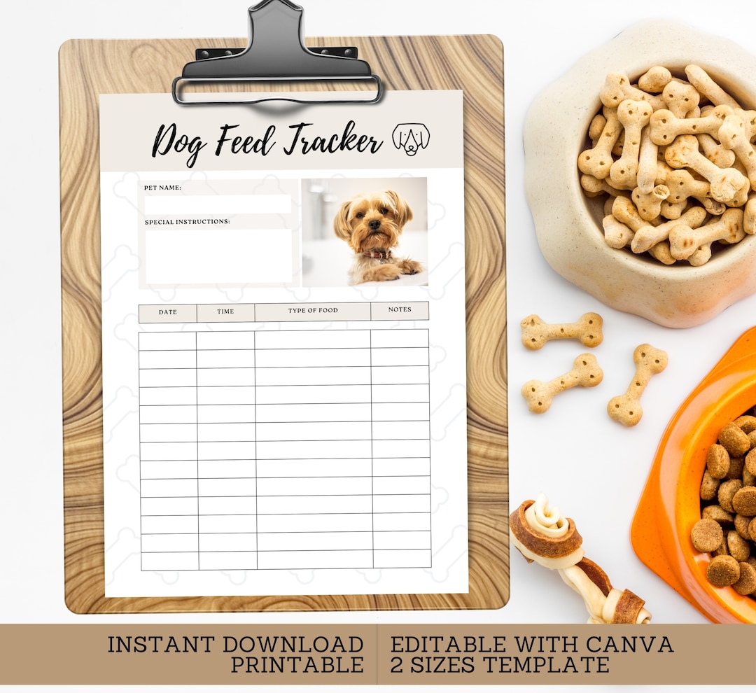 Dog Food Tracker Template, Puppy Meal Time Log, Mealtime Routine Plan ...