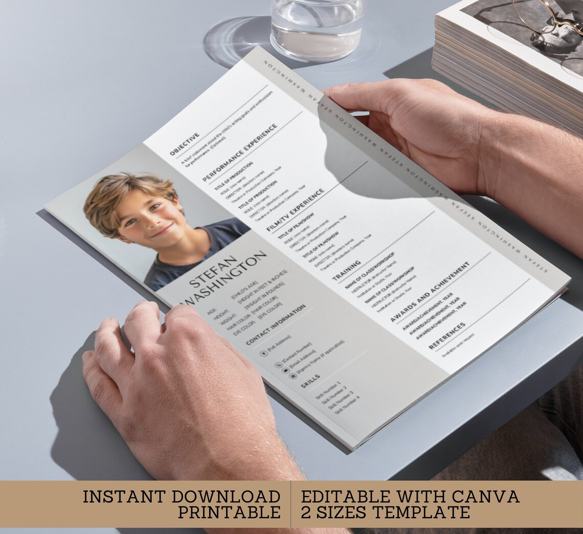 Child Actor Resume Template, Editable Acting Resume, Boys, Headshot CV ...