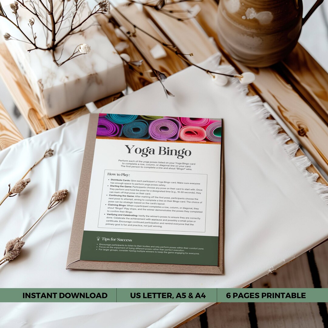 Yoga Bingo Printable, Fun Friendly Workout, Exercise, Health, Self Care ...