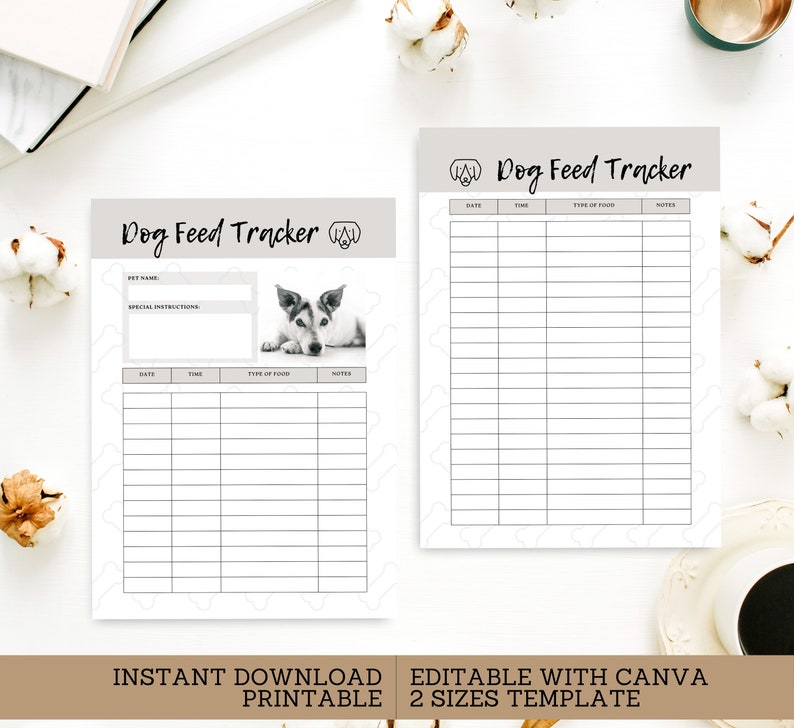 Dog Food Tracker Template, Puppy Meal Time Log, Mealtime Routine Plan ...