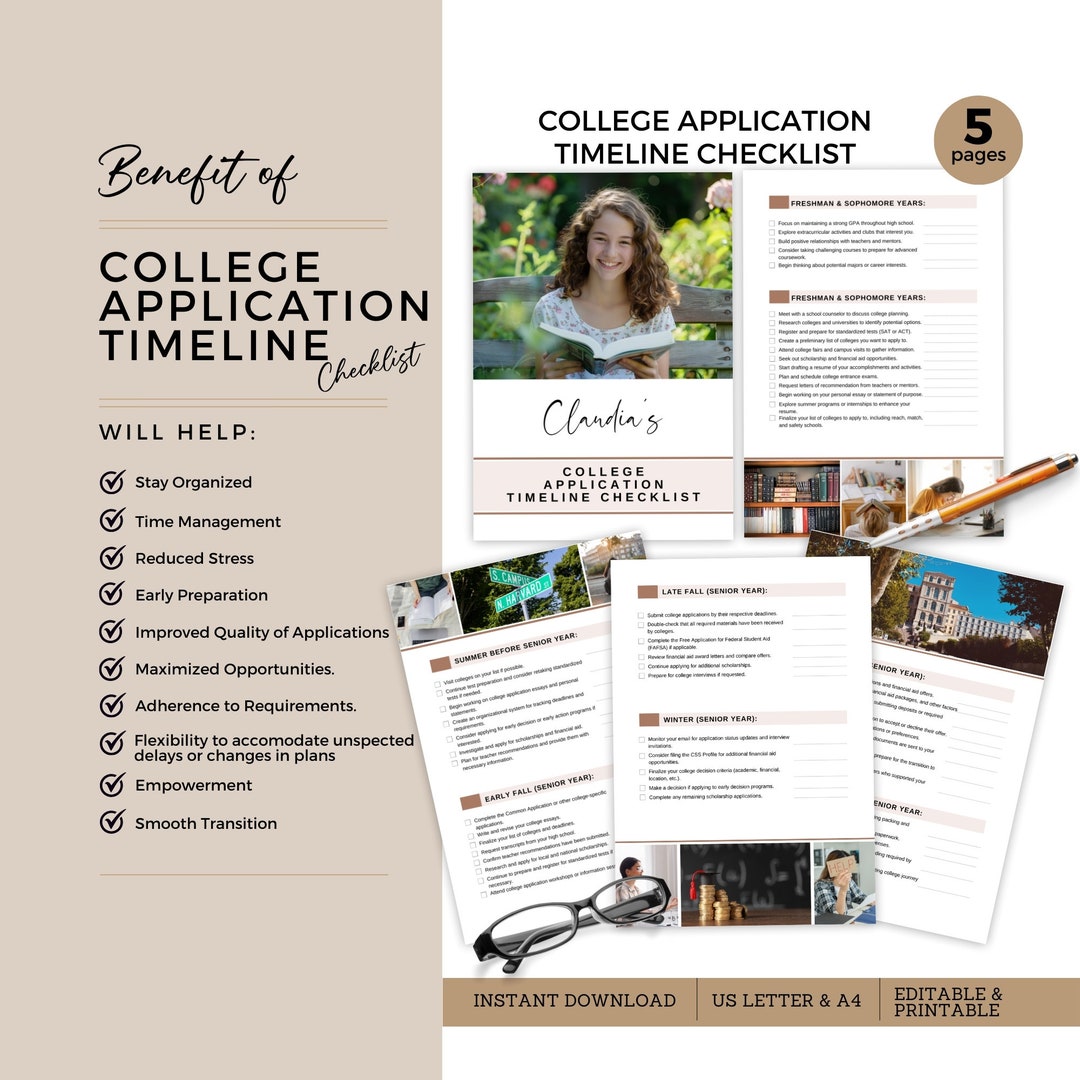 College Application Timeline Checklist Template, Teen Visual Organization, Girls High School ...