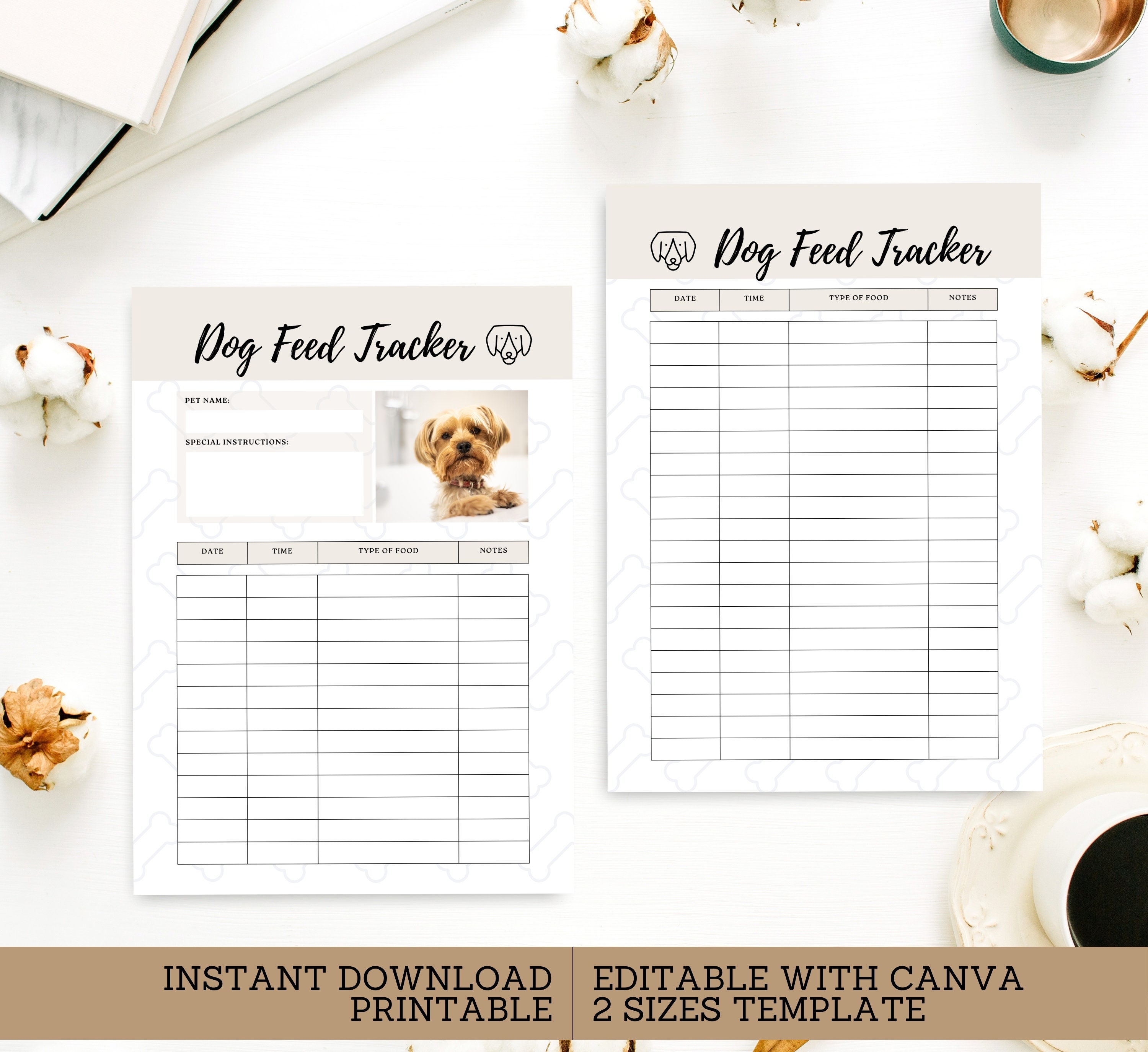 Dog Food Tracker Template, Puppy Meal Time Log, Mealtime Routine Plan ...