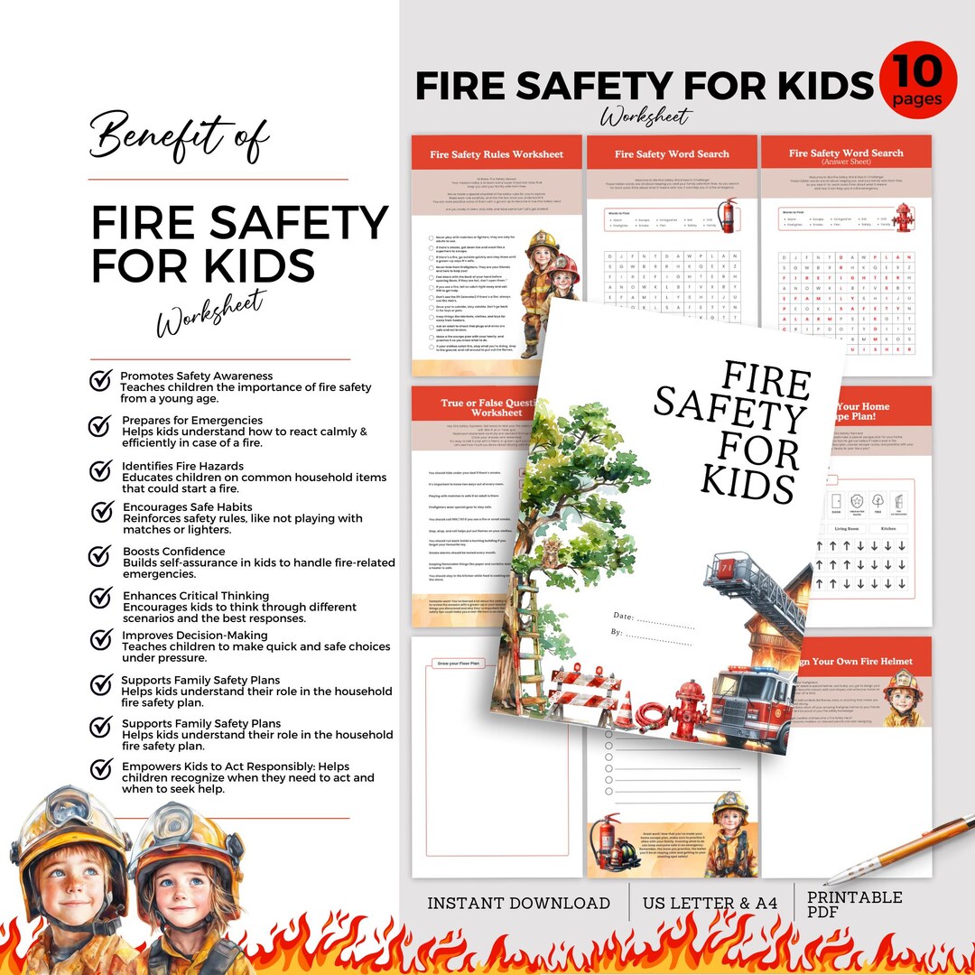 Fire Safety for Kids Worksheet, Printable Children Activity for ...