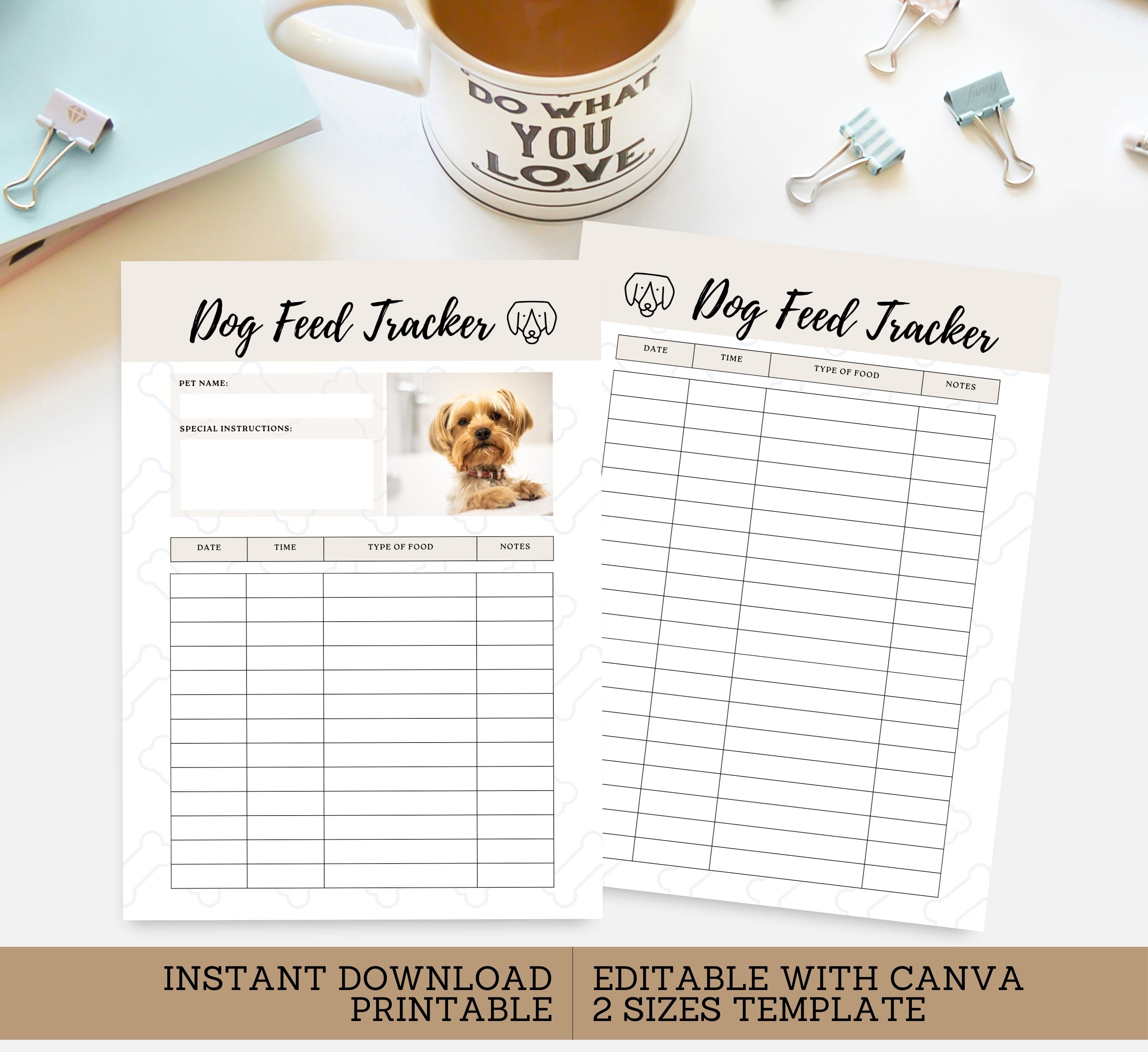 Dog Food Tracker Template, Puppy Meal Time Log, Mealtime Routine Plan ...