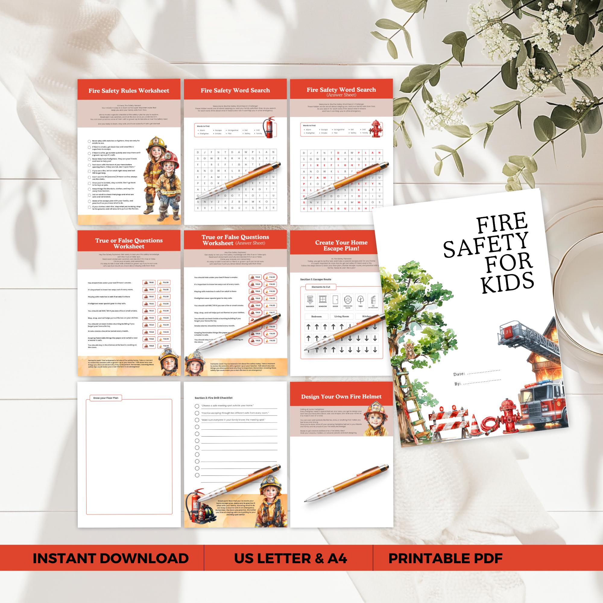 Fire Safety for Kids Worksheet, Printable Children Activity for ...