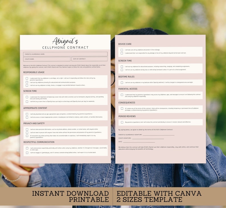 Teenager Cell Phone Contract Template, Teen Mobile Phone, Smart Phone ...