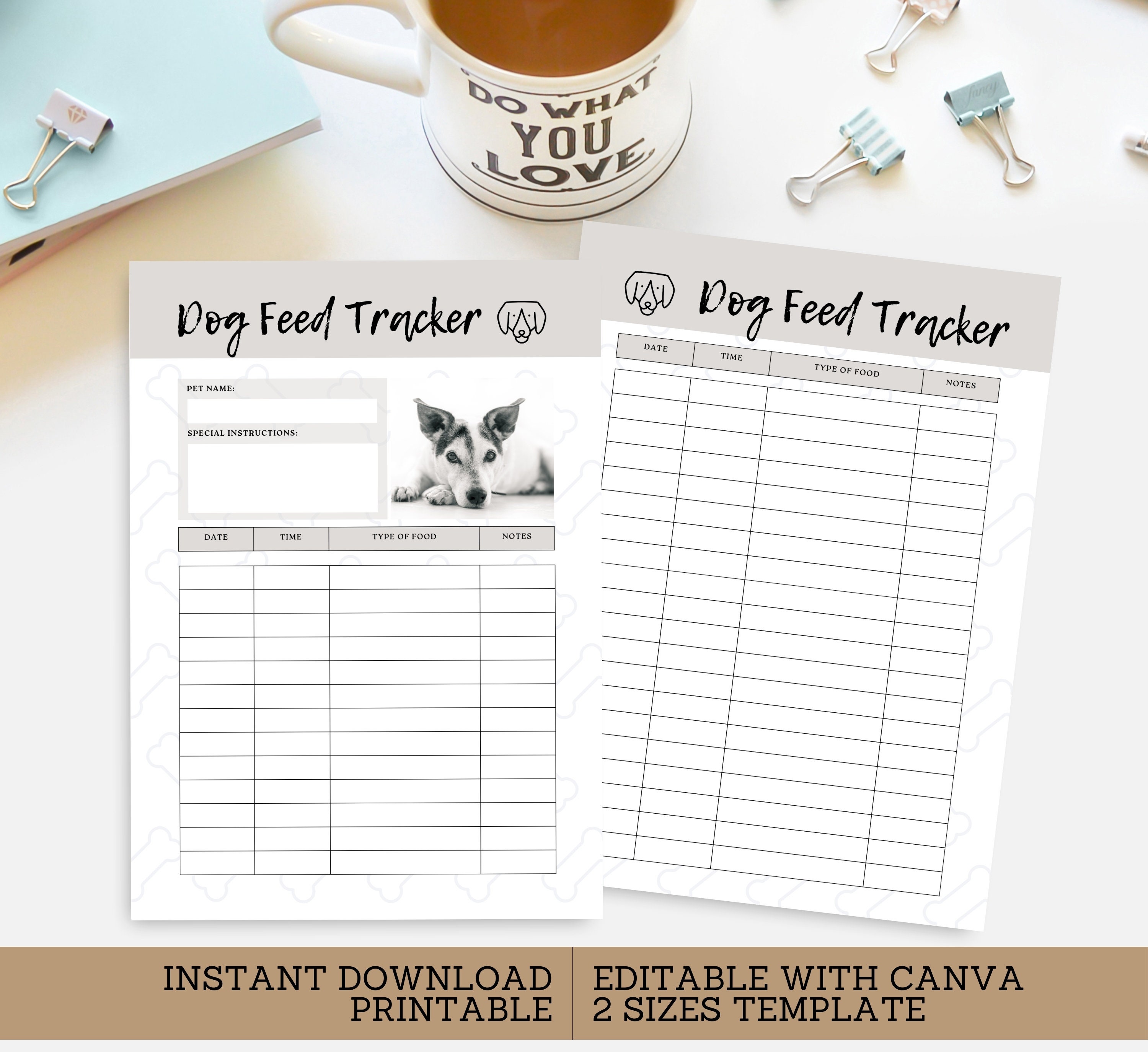 Dog Food Tracker Template, Puppy Meal Time Log, Mealtime Routine Plan ...