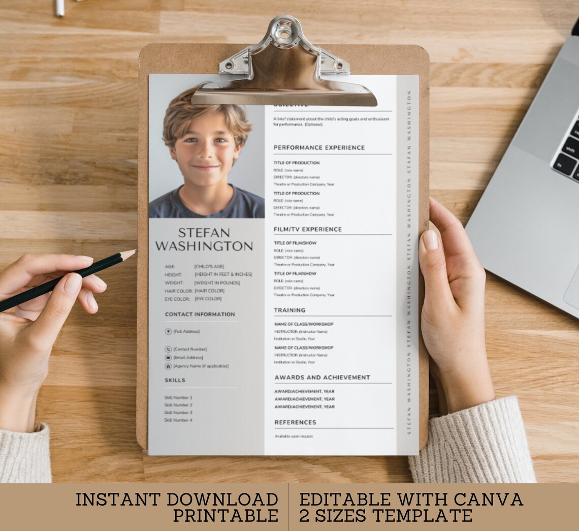 Child Actor Resume Template, Editable Acting Resume, Boys, Headshot CV ...
