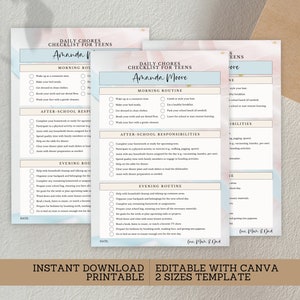 Teenager Daily Chores Cheklist Template, Teen Daily Routine List, Girls ...