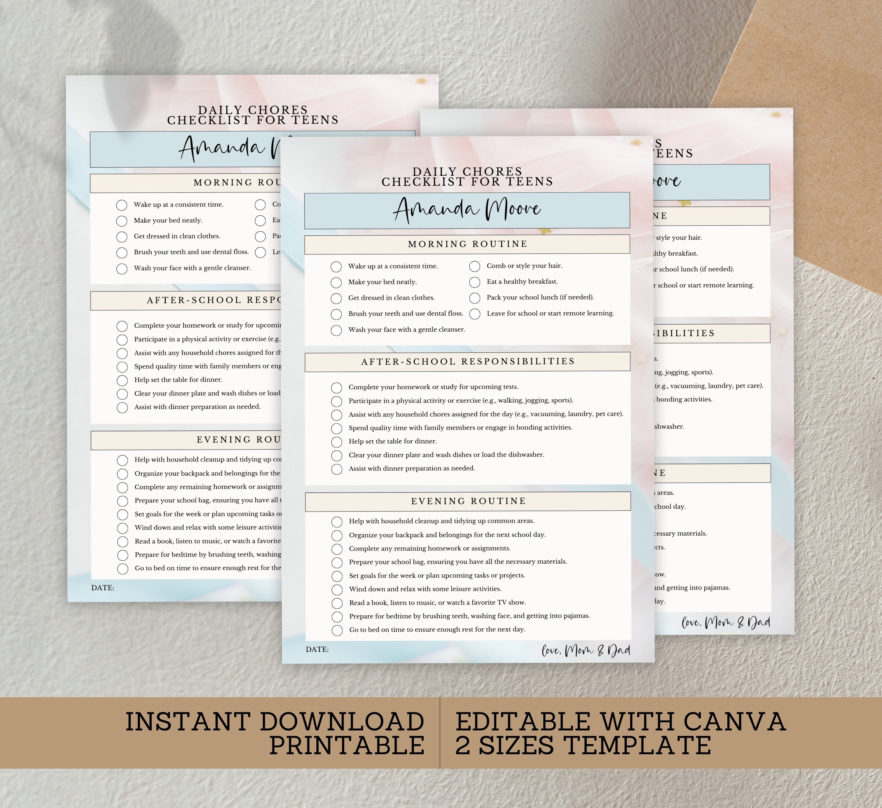 Teenager Daily Chores Cheklist Template, Teen Daily Routine List, Girls ...