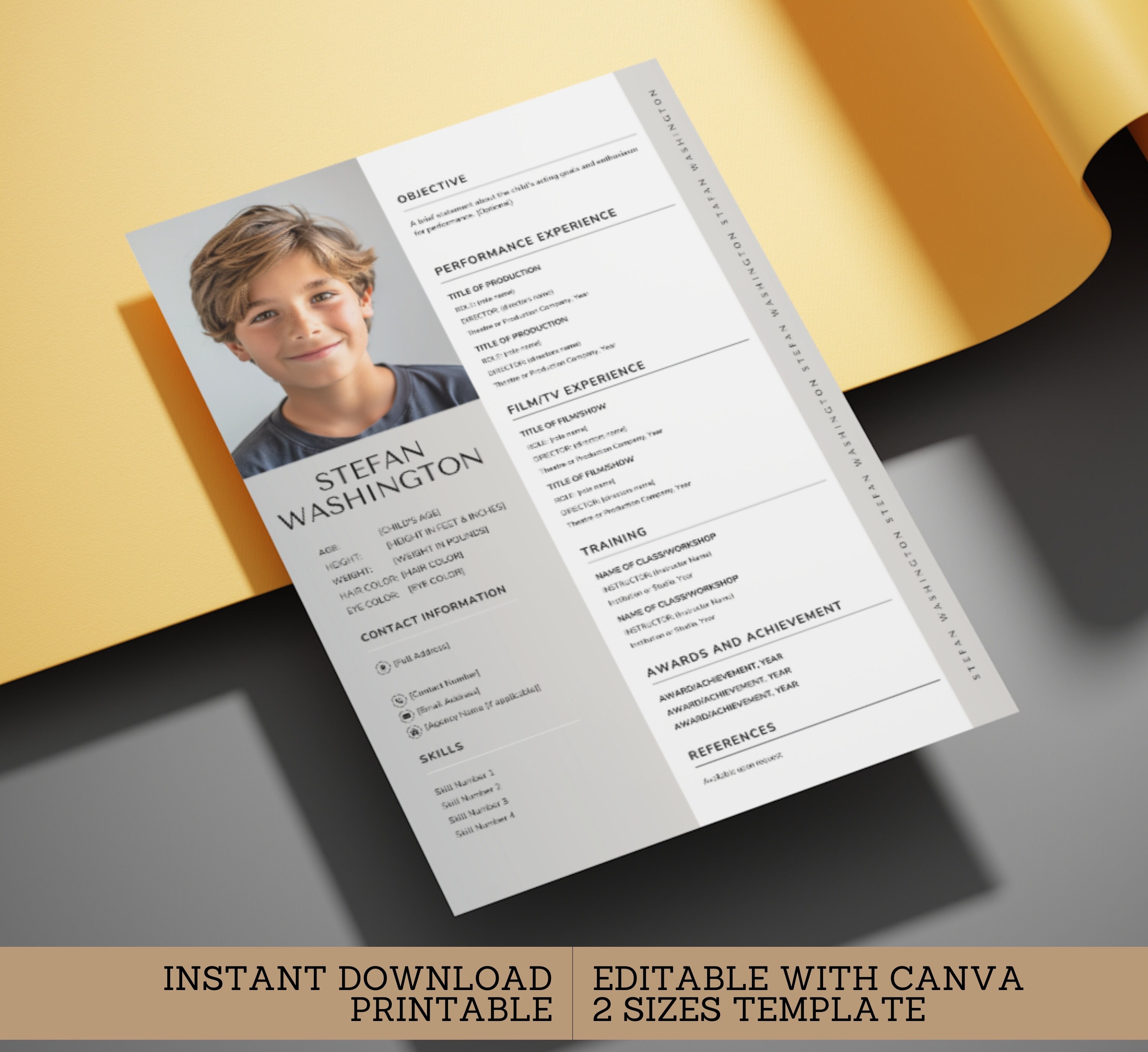Child Actor Resume Template, Editable Acting Resume, Boys, Headshot CV ...