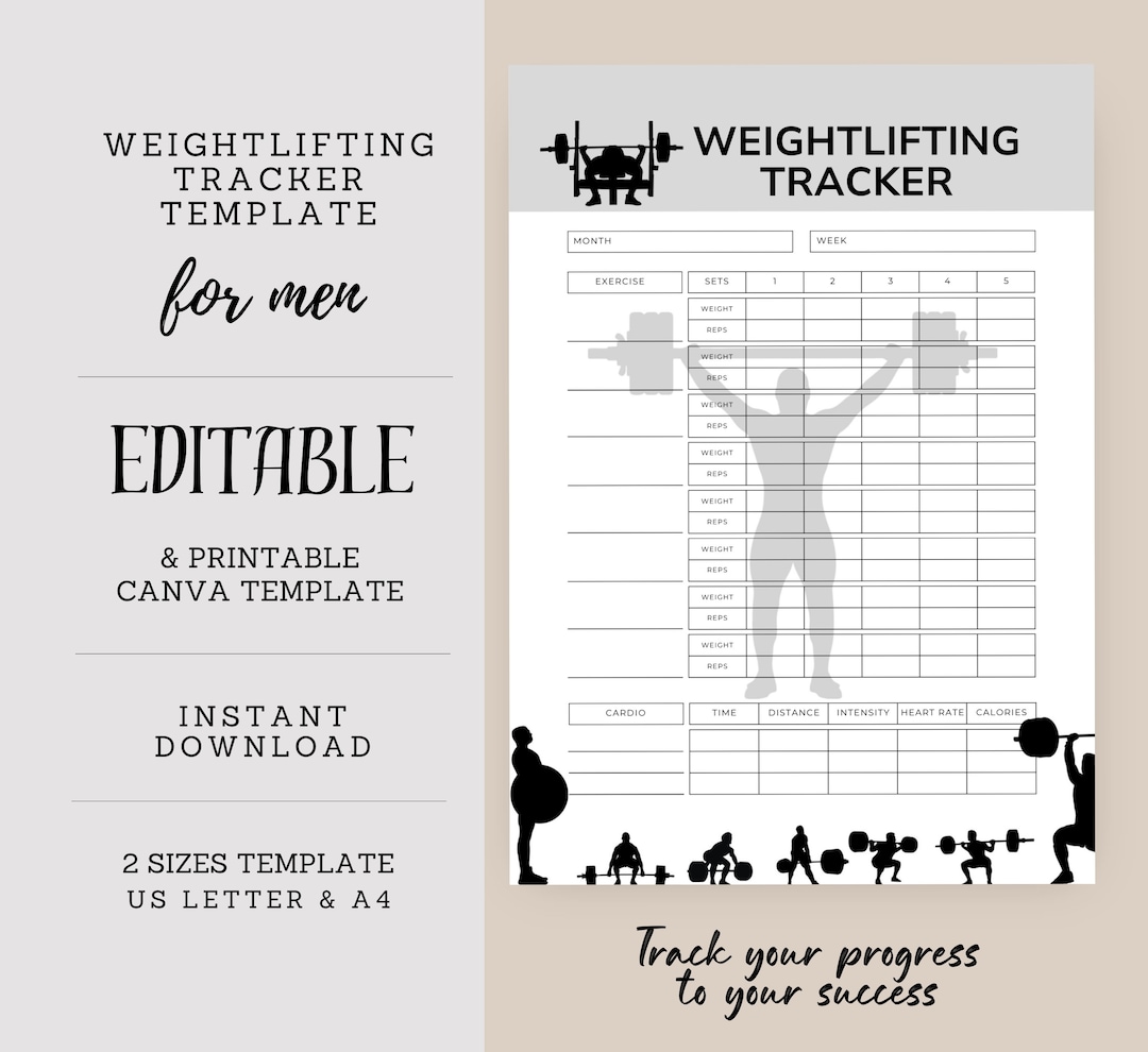 Weightlifting Tracker Template, Men's Fitness Journal, Training Log ...