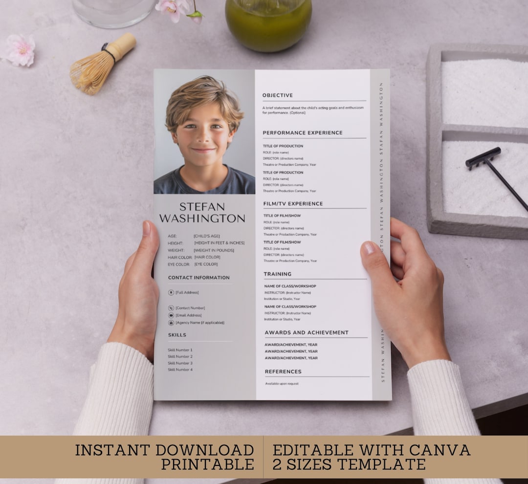 Child Actor Resume Template, Editable Acting Resume, Boys, Headshot CV ...