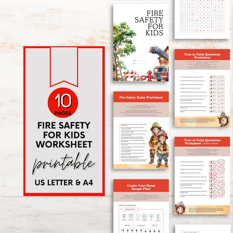 Fire Safety for Kids Worksheet, Printable Children Activity for ...