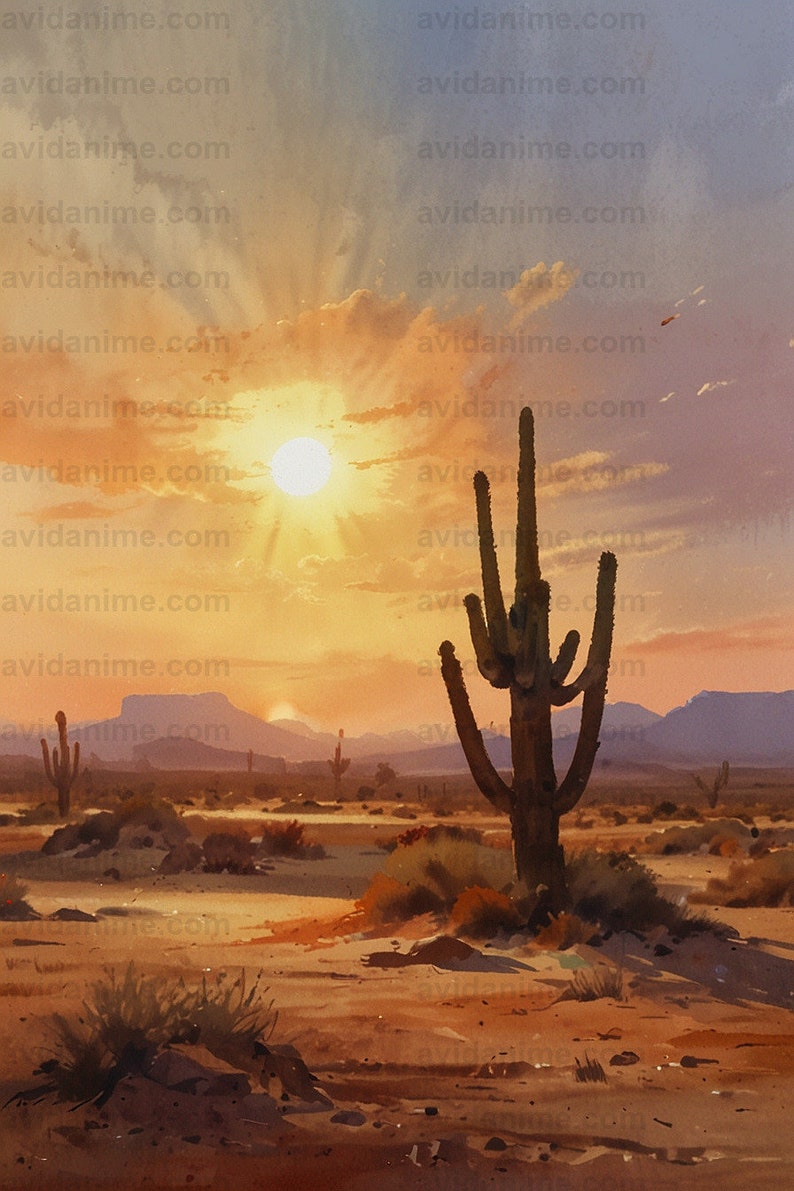 5 Desert Sunset Pack 3D Watercolor Instant Download, Digital Image ...