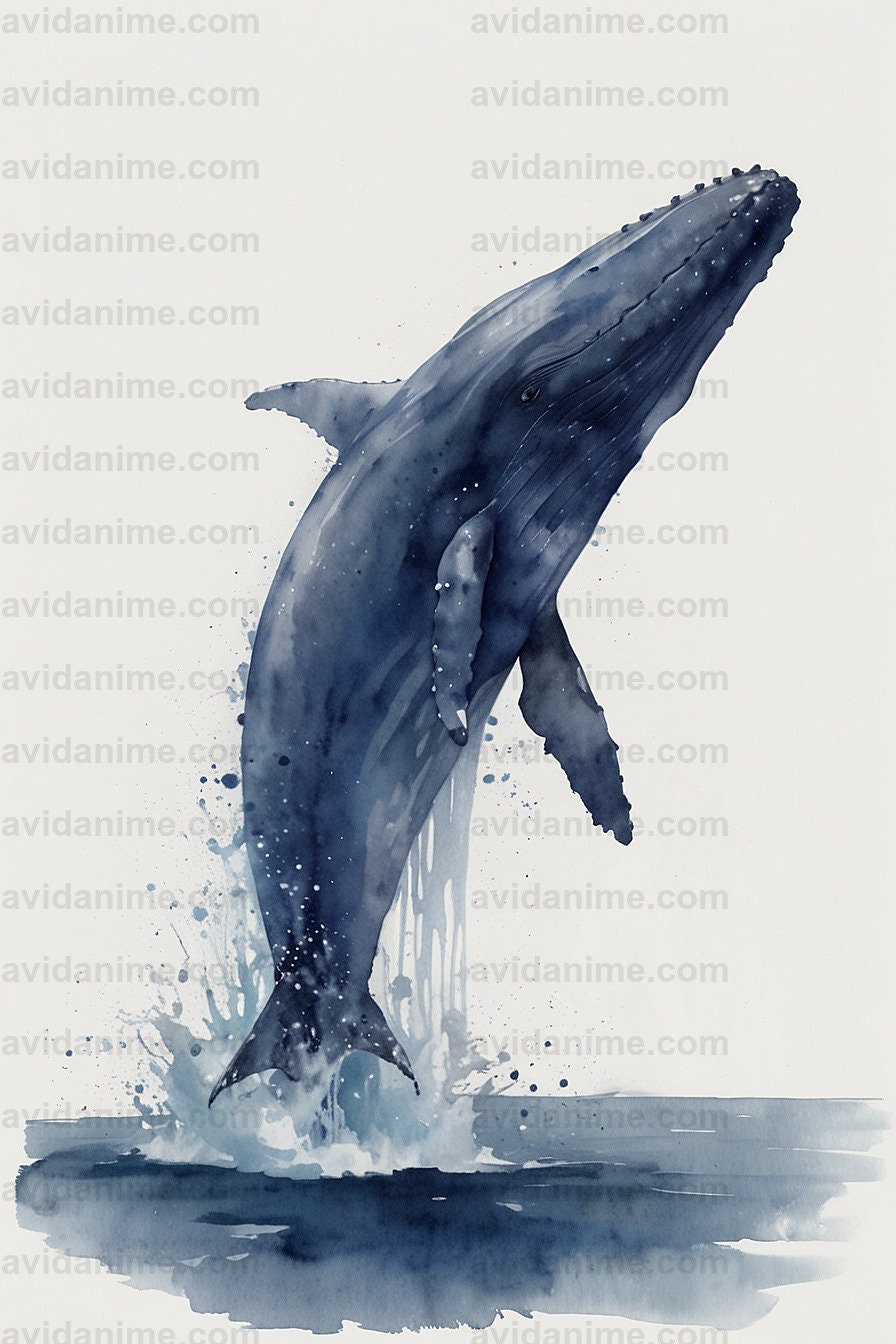 5 Blue Whale Pack - 3D Watercolor - Instant Download, Digital Image ...
