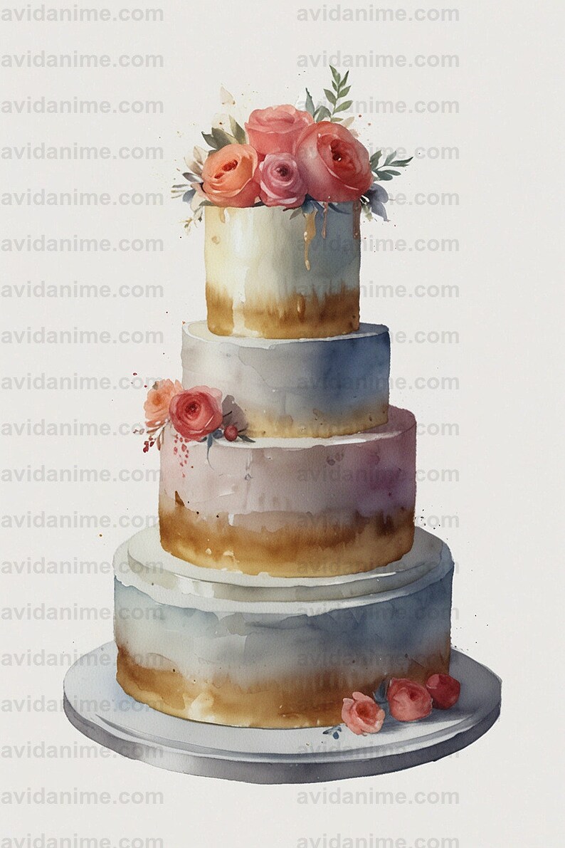 5 Wedding Cake Pack - 3D Watercolor - Instant Download, Digital Image ...