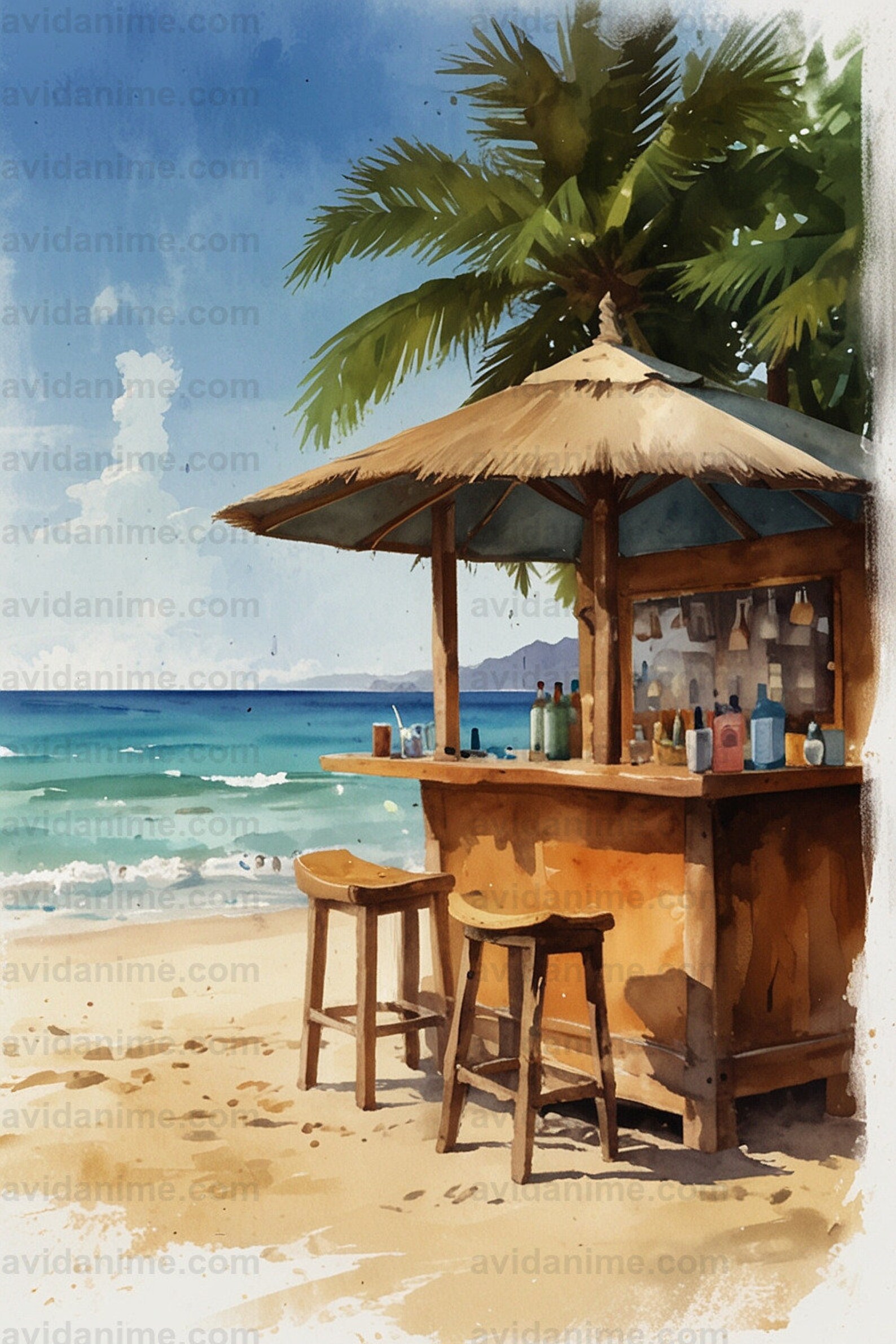 5 Tropical Beach Bar Pack - 3D Watercolor - Instant Download, Digital ...