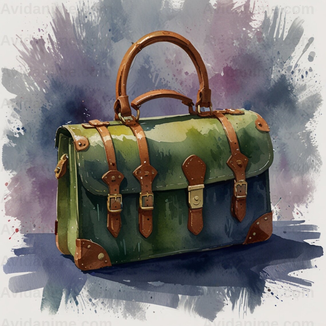 5 Briefcase Pack 3D Watercolor HD, Instant Download, Digital Image ...