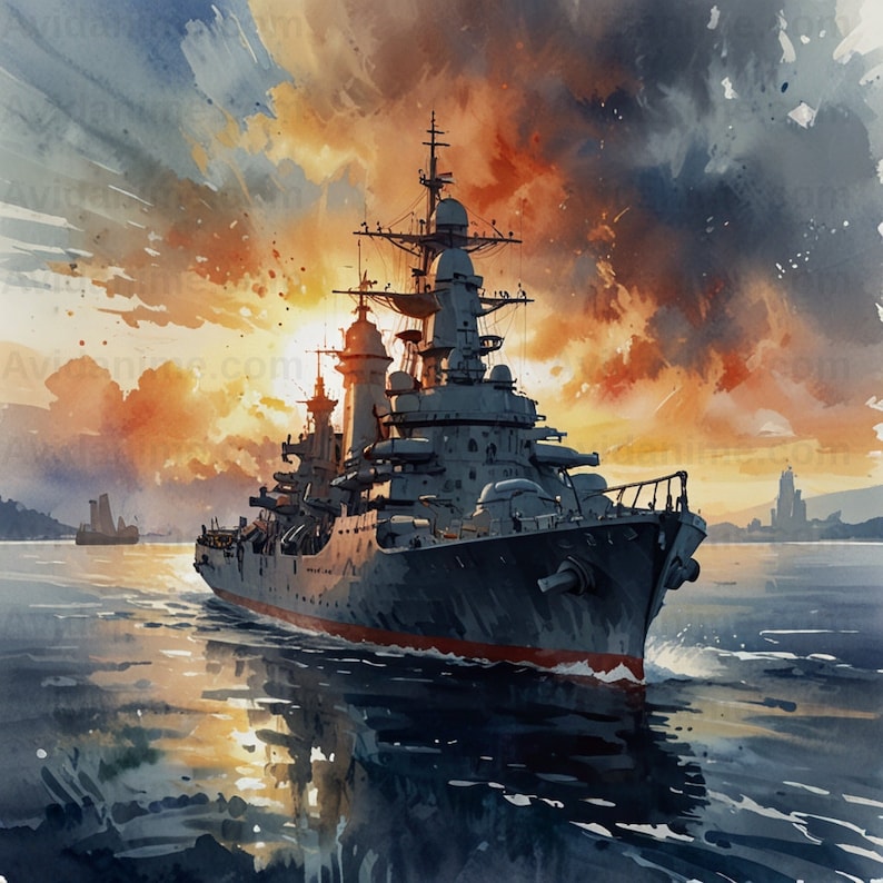5 Battleship Pack - 3D Watercolor - HD, Instant Download, Digital Image ...