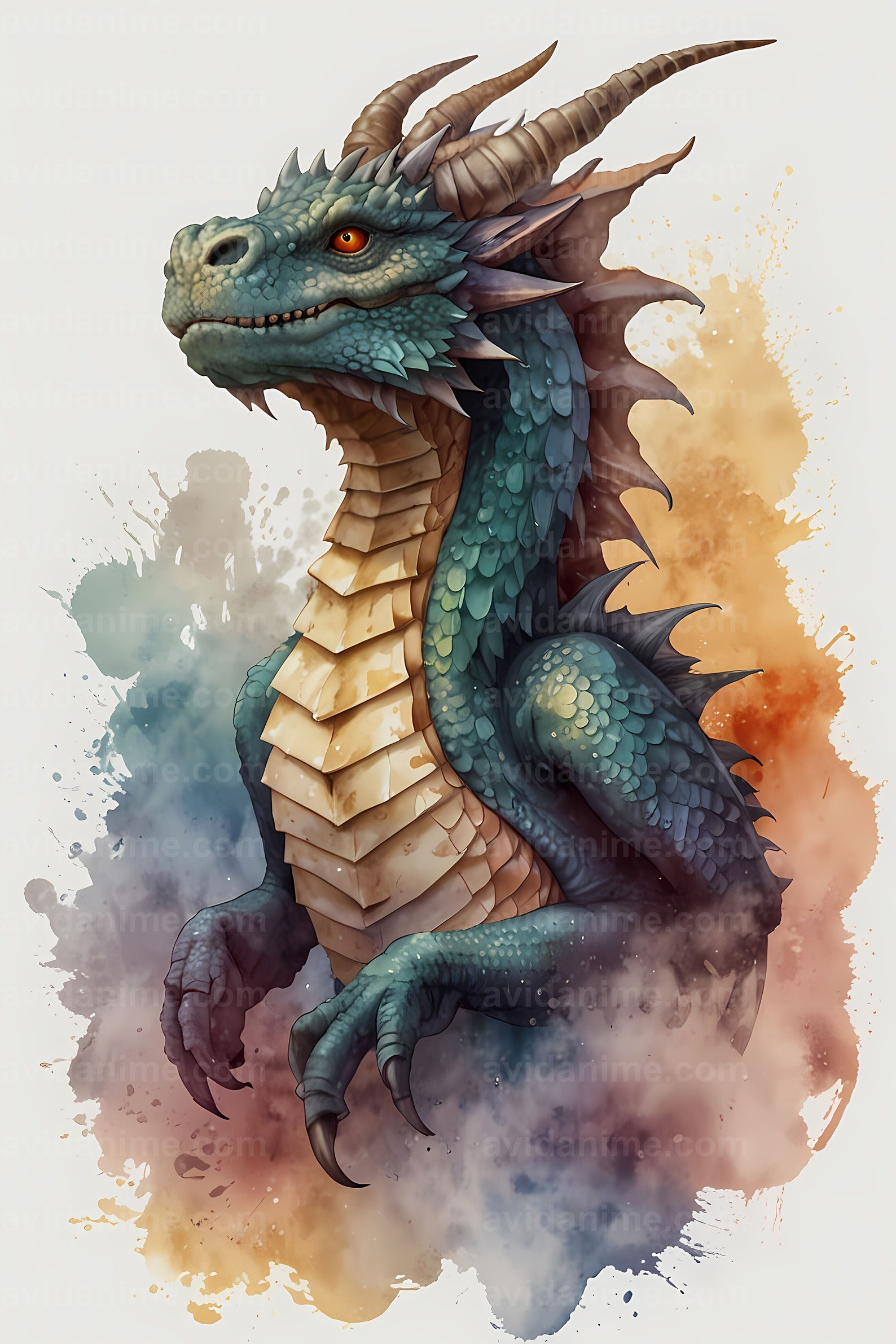 5 Dragon Pack - 3D Watercolor - Instant Download, Digital Image, Paper ...