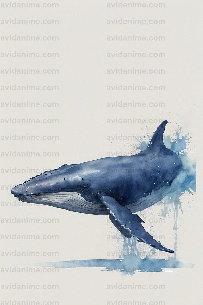 5 Blue Whale Pack - 3D Watercolor - Instant Download, Digital Image ...