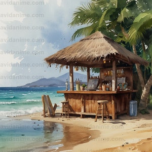 5 Tropical Beach Bar Pack - 3D Watercolor - Instant Download, Digital ...