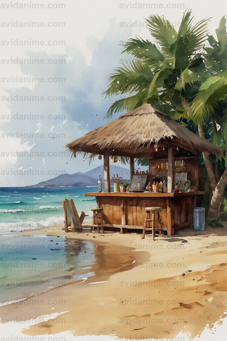 5 Tropical Beach Bar Pack - 3D Watercolor - Instant Download, Digital ...