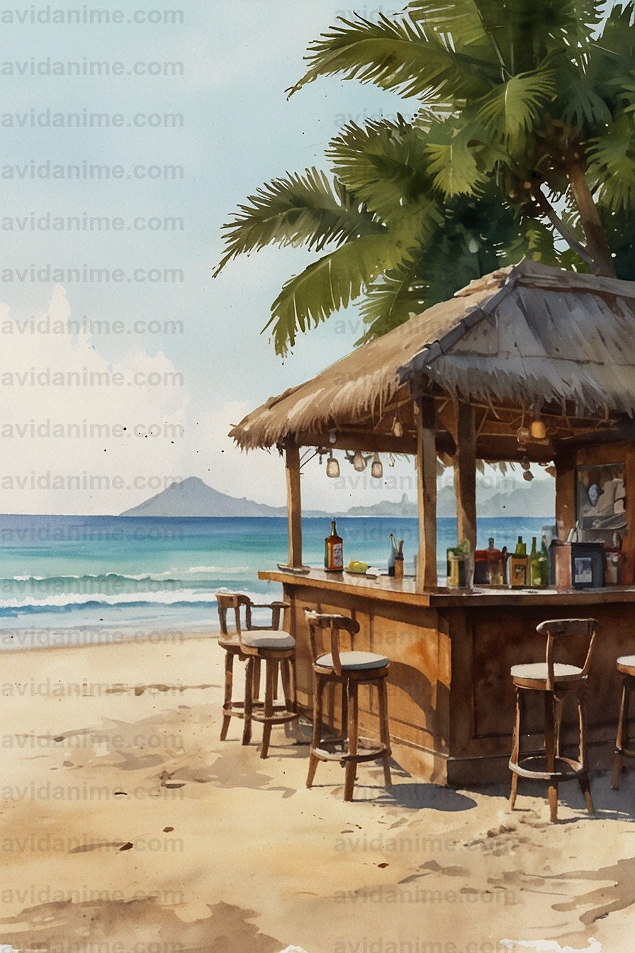 5 Tropical Beach Bar Pack - 3D Watercolor - Instant Download, Digital ...
