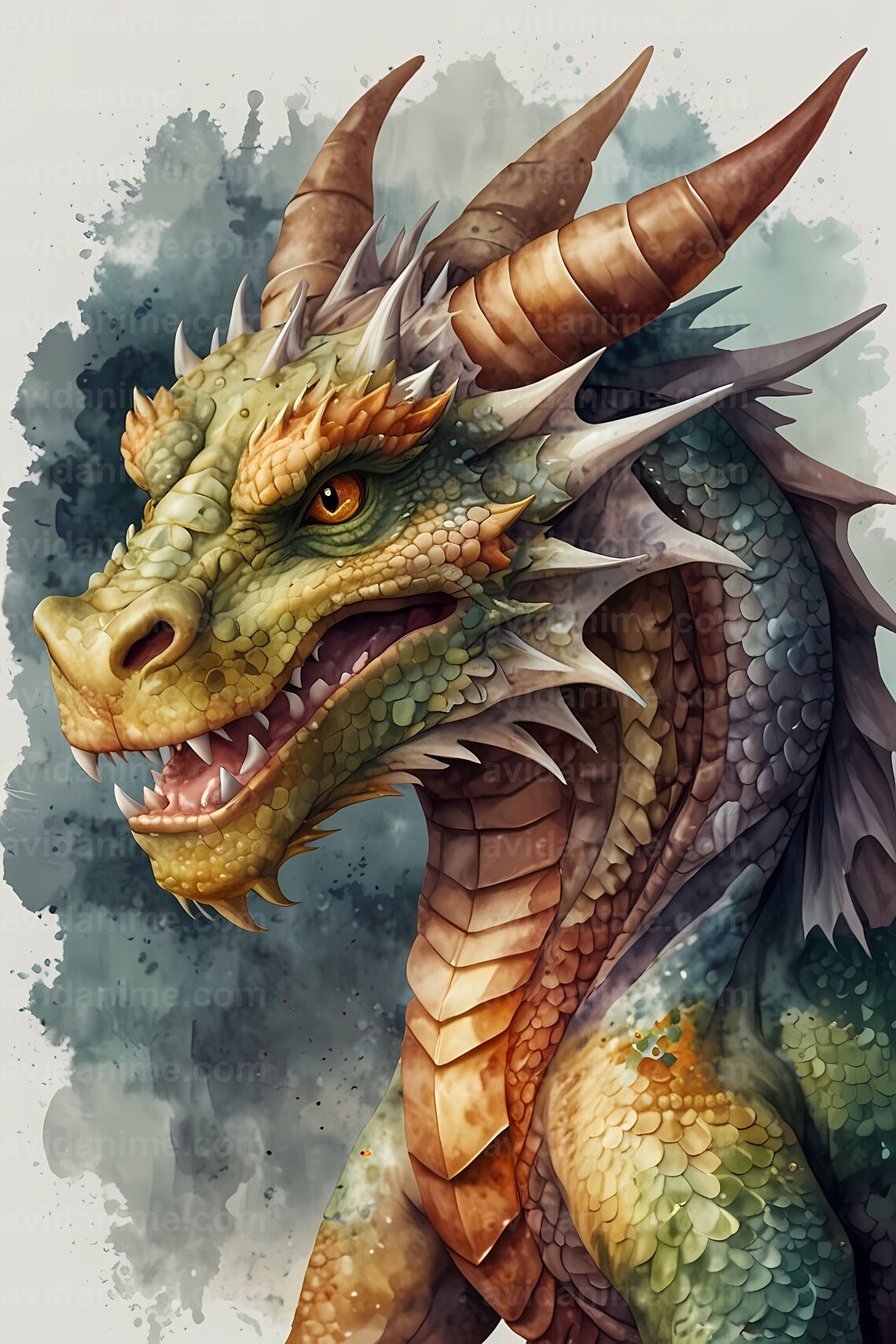 5 Dragon Pack - 3D Watercolor - Instant Download, Digital Image, Paper ...