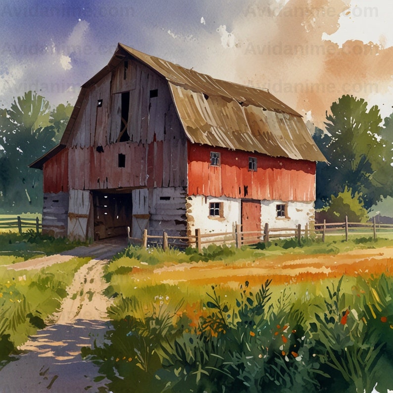 5 Barn Pack - 3D Watercolor - HD, Instant Download, Digital Image ...