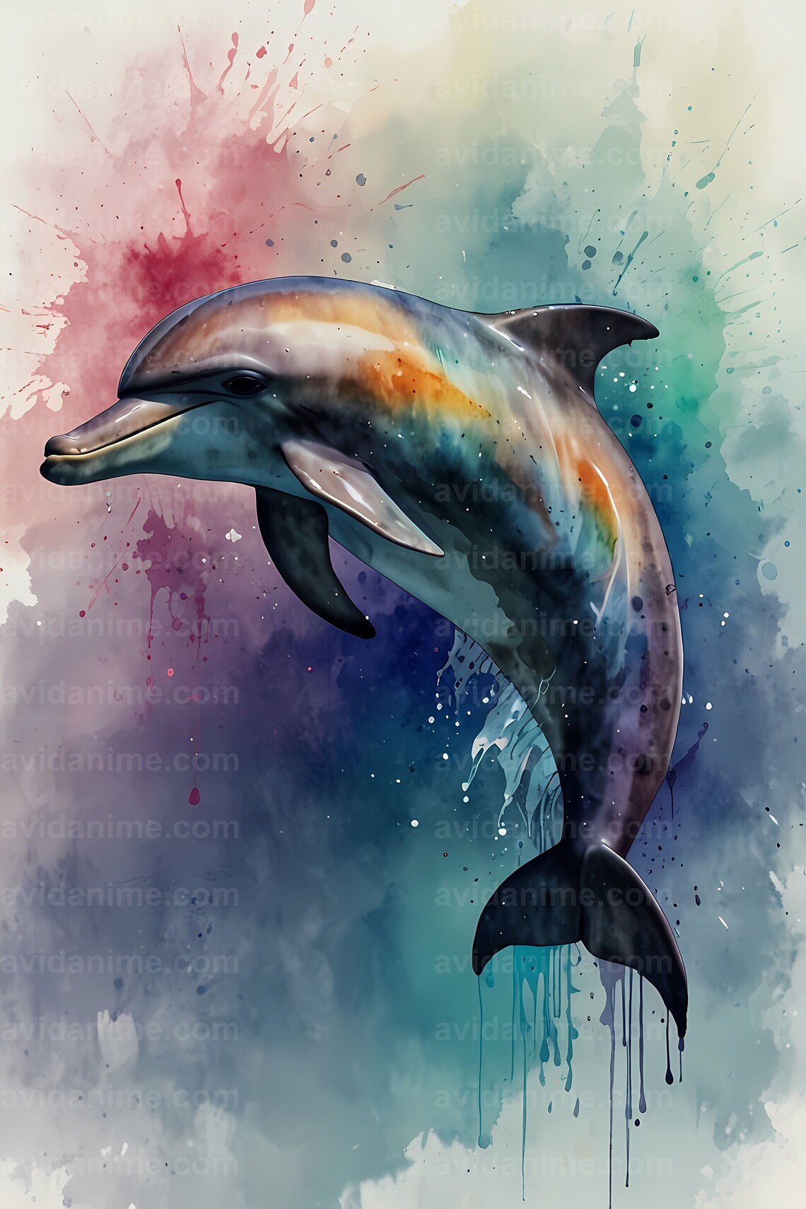 5 Dolphin Pack - 3D Watercolor - Instant Download, Digital Image, Paper ...
