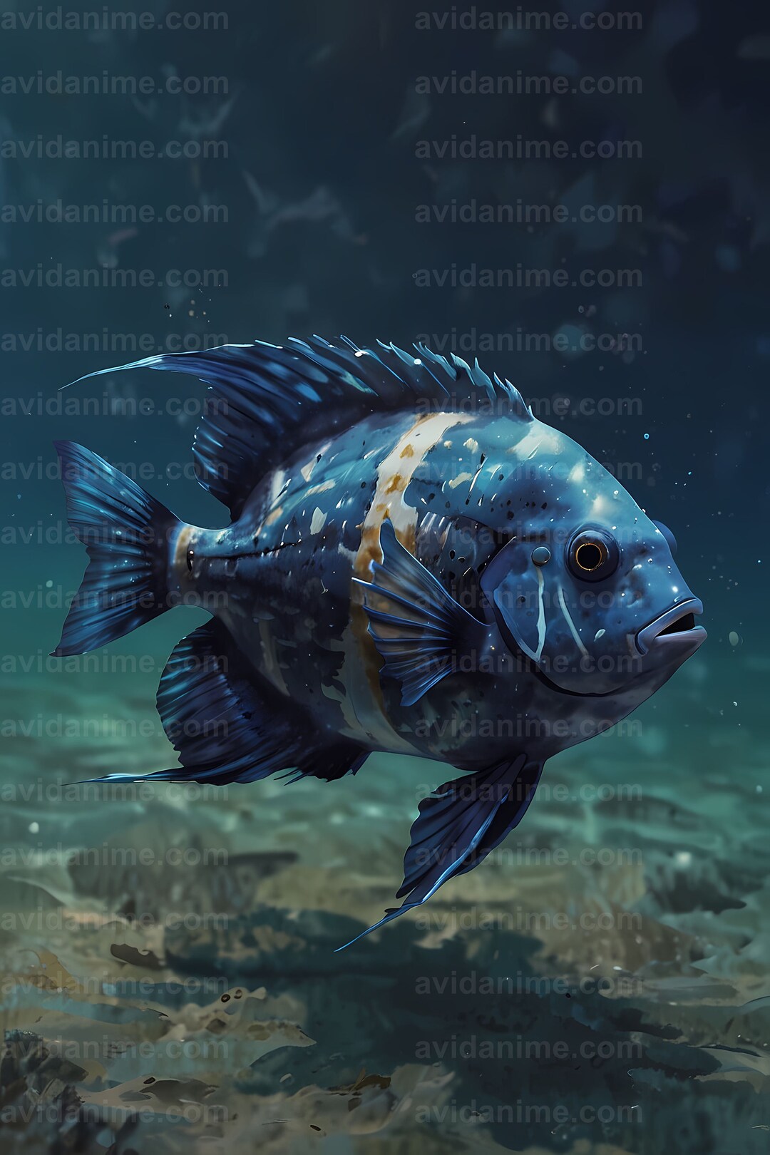 Blue Angel Fish - 3D Watercolor Style - Instant Download, Digital Image ...