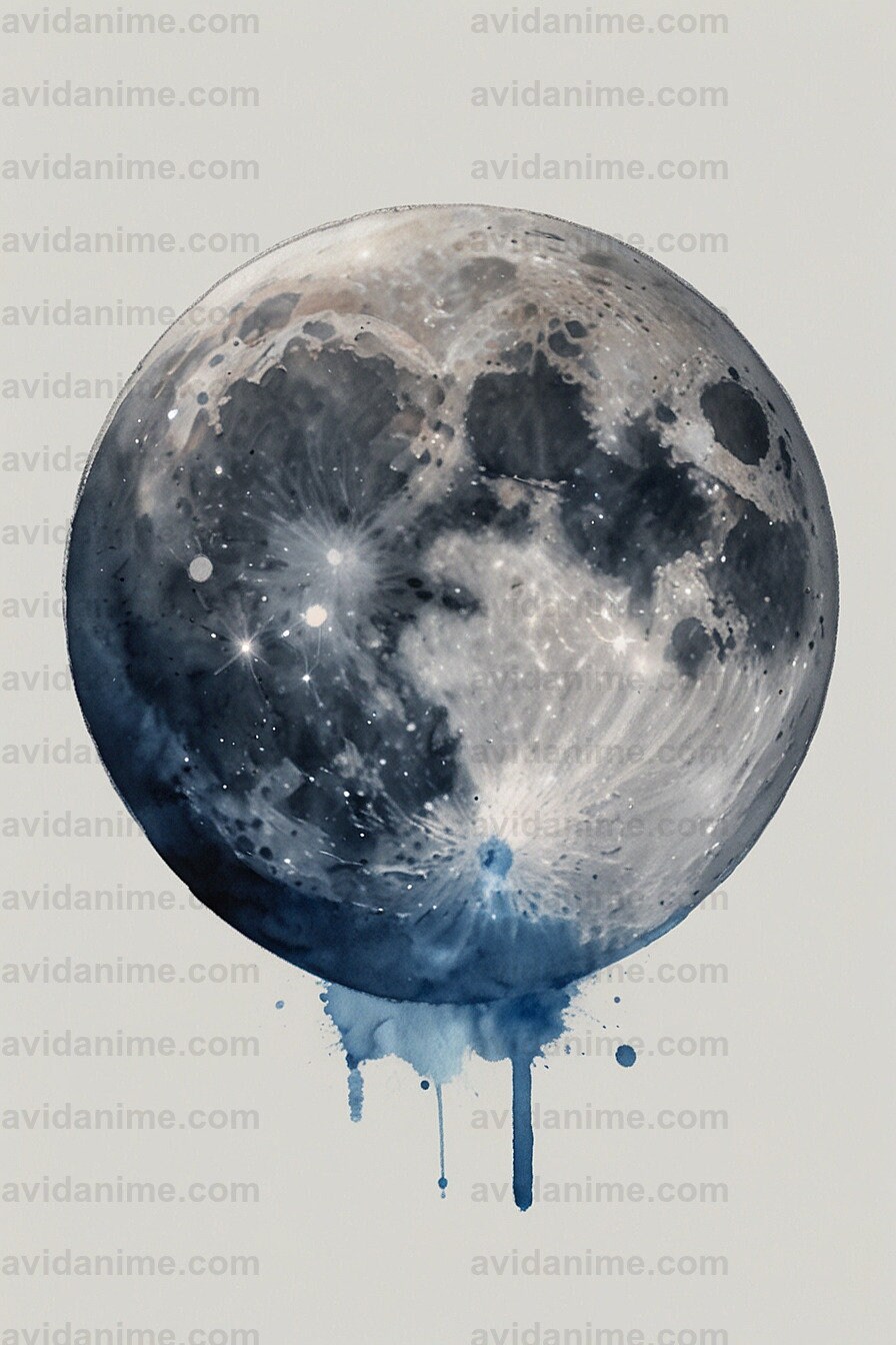 5 Full Moon Pack - 3D Watercolor - Instant Download, Digital Image ...