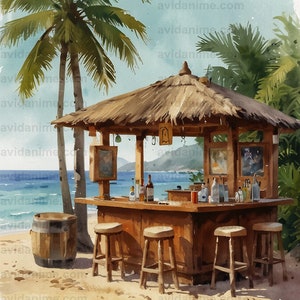 5 Tropical Beach Bar Pack - 3D Watercolor - Instant Download, Digital ...