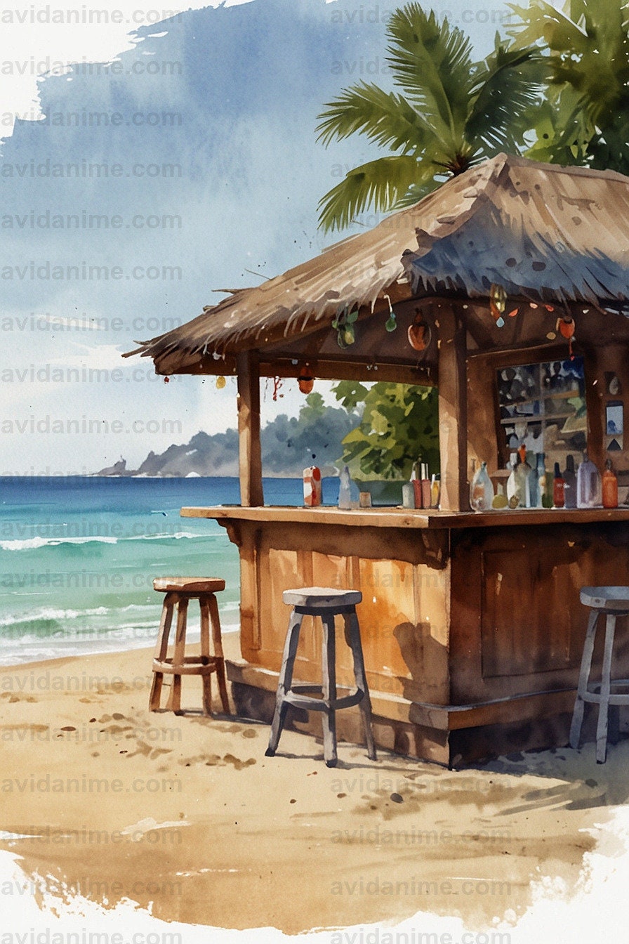 5 Tropical Beach Bar Pack - 3D Watercolor - Instant Download, Digital ...
