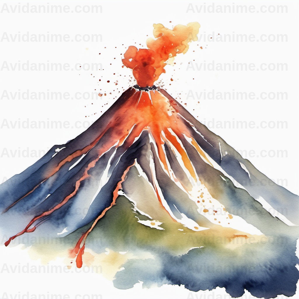 5 Volcano Pack - 3D Watercolor - HD, Instant Download, Digital Image ...