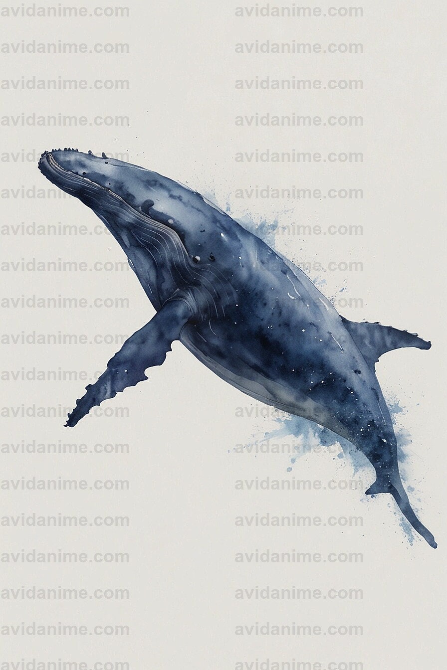 5 Blue Whale Pack 3D Watercolor Instant Download, Digital Image, Paper ...