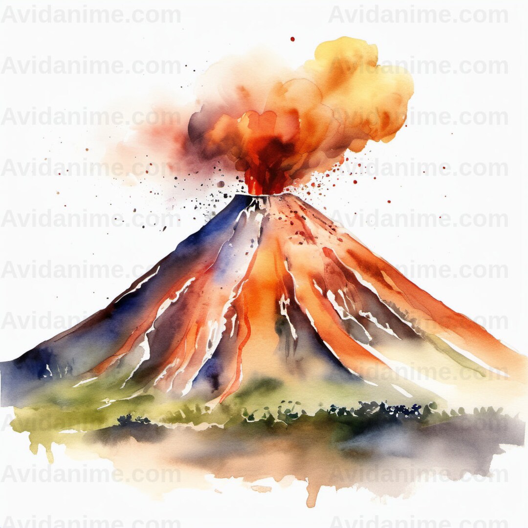 5 Volcano Pack - 3D Watercolor - HD, Instant Download, Digital Image ...