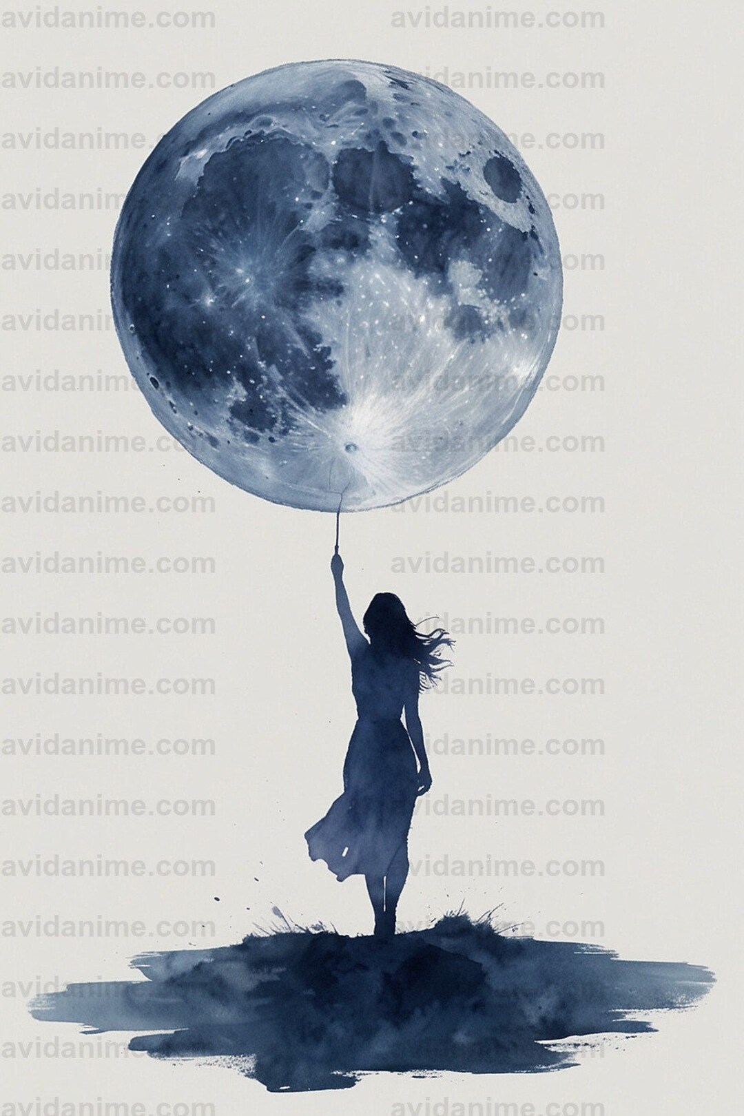 5 Full Moon Pack 3D Watercolor Instant Download, Digital Image, Paper ...