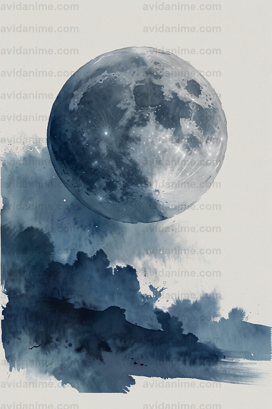 5 Full Moon Pack 3D Watercolor Instant Download, Digital Image, Paper ...