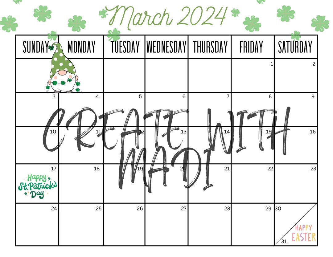 March 2024 Printable Calendar - Etsy