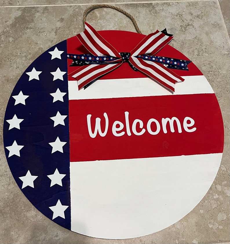 Red White and Blue Welcome Sign - Etsy